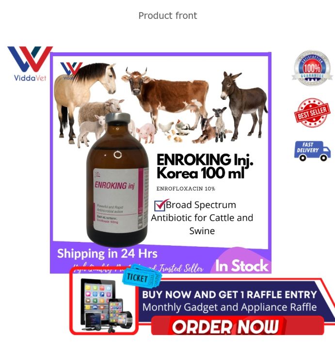 Enroking Enrofloxacin 10% 100ml for animals Viddavet Enroking Inj ...