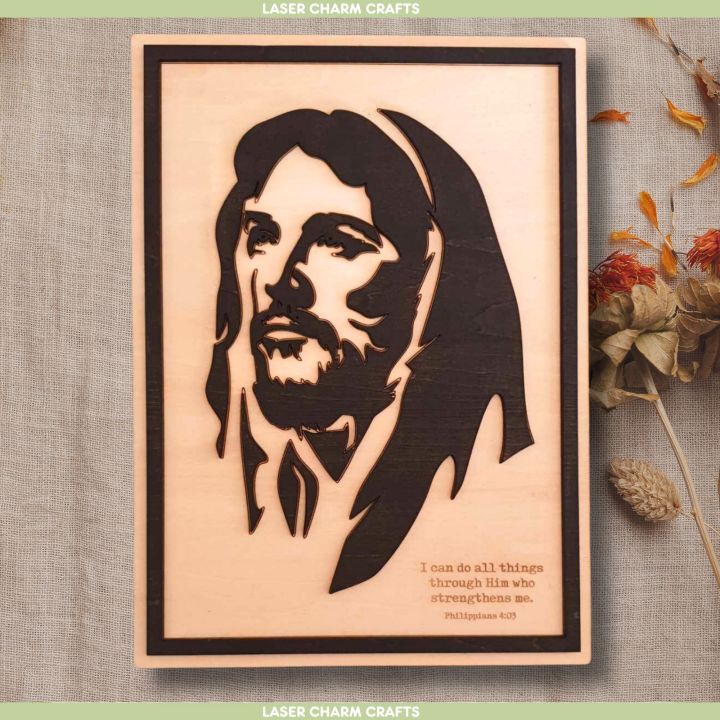 LCCE Jesus Christ Portrait Laser-Engraved Wooden Jesus Home Altar ...