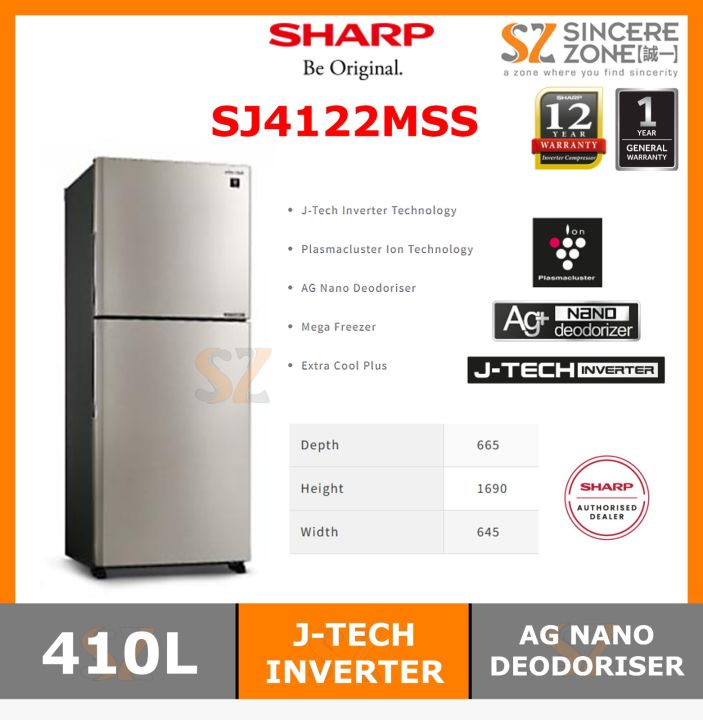 Sharp SJ4122MSS 410L J-Tech Inverter 2 Door Refrigerator | Lazada