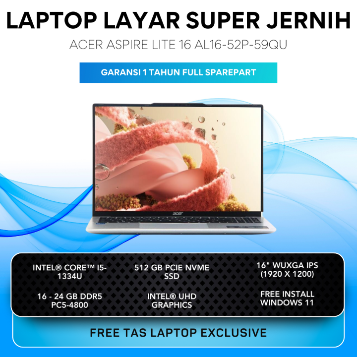 Laptop Acer Layar Super Jernih 16" WUXGA IPS / Core I5-1334U / 24GB ...