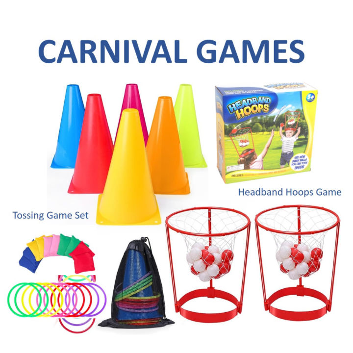 Carnival Game 3-In-1 Plastic Cones Cornhole Bean Ring Tossing Game Head ...