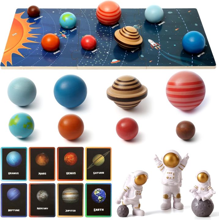 Wooden Solar System Model Board，Kids Solar System with Astronauts ...