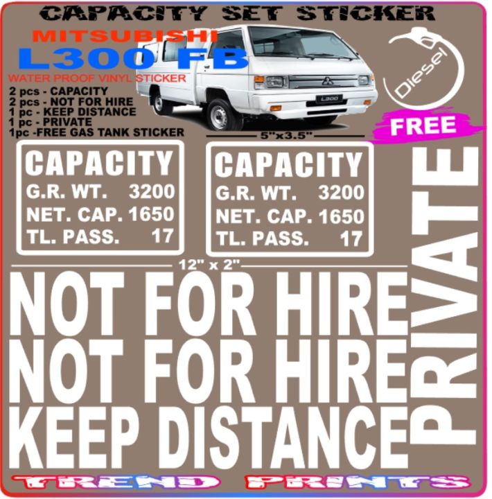 Mitsubishi L300 FB capacity sticker not for hire private keep distance ...