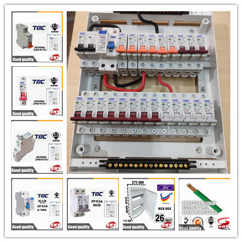 26 WAY Distribution Box DB Full Set Signal Phase 63a RCCB 0.1ma C/W ...