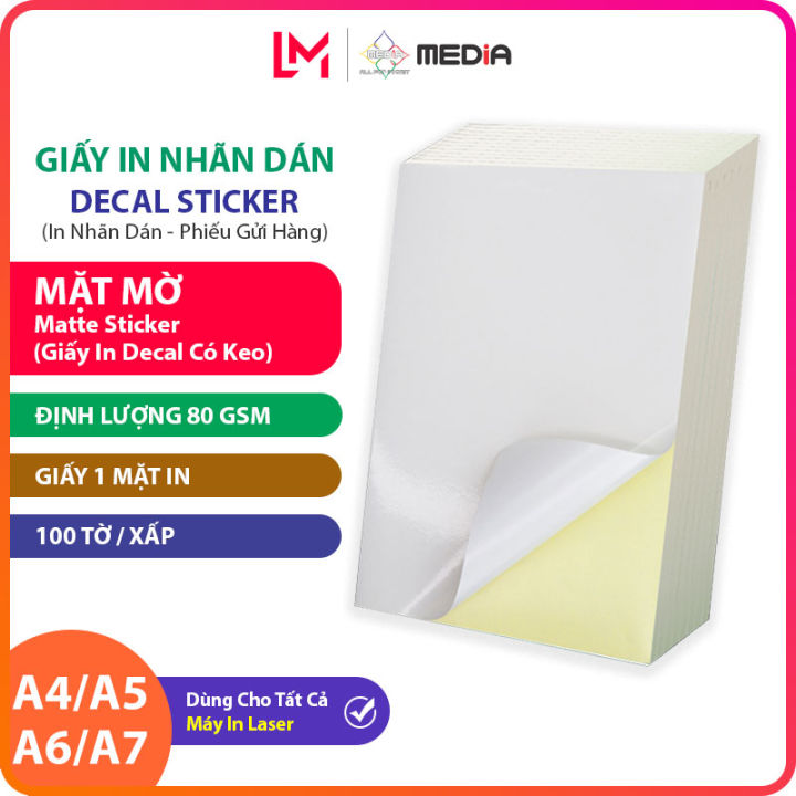 Giấy In Nhãn Dán MEDIA Inkjet (Decal Sticker), Khổ A4/A5/A6/A7 Mặt Mờ ...