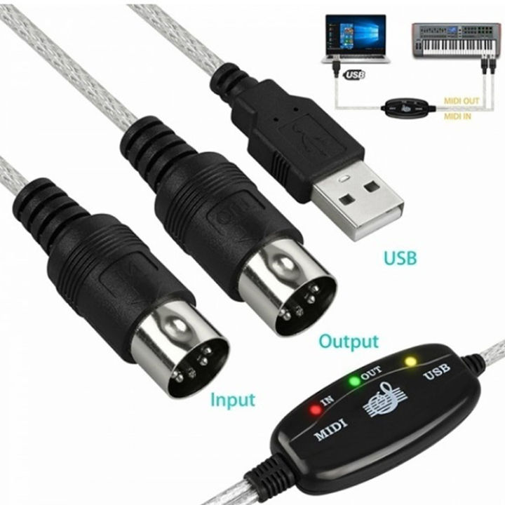 USB IN-OUT MIDI Cable Converter PC to Music Keyboard Adapter Cord ...