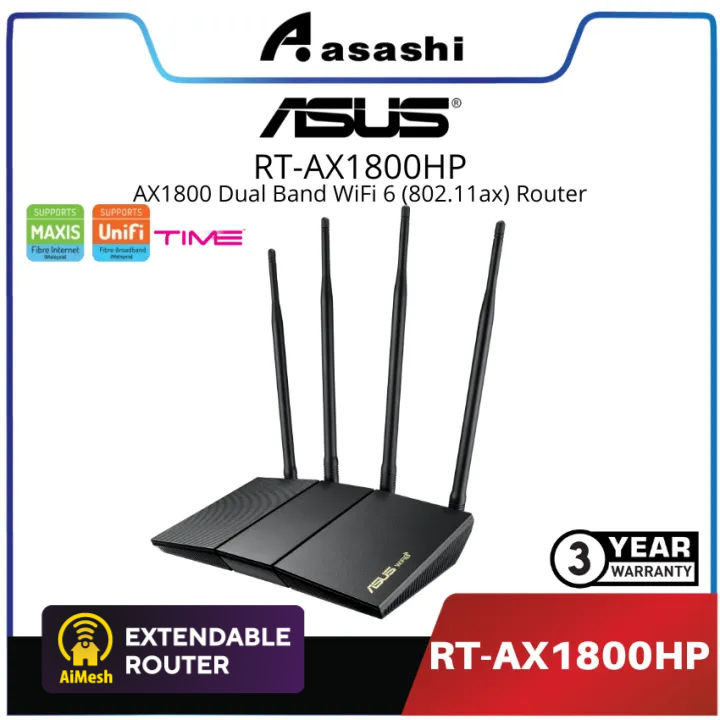 Asus RT-AX1800HP AX1800 Dual Band WiFi 6 (802.11ax) Extendable Router ...