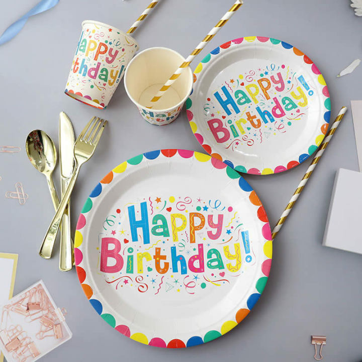 Disposable Paper Plates Cup Fork for Birthday Party Decoration Paper ...