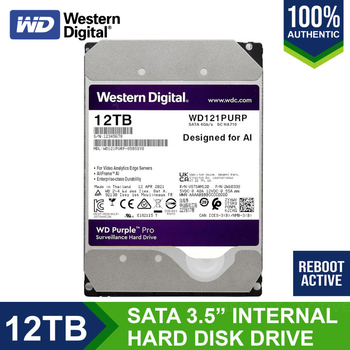 Western Digital WD Purple Pro 12TB Surveillance HDD WD121PURP Hard Disk ...