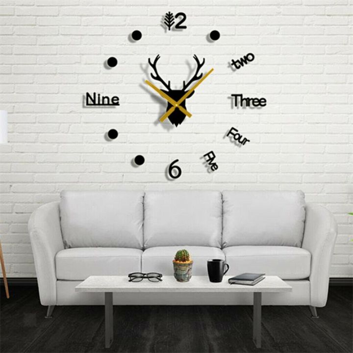 HF 3D Mirror Wall Clock Modern Design Stickers Deer Head Creative DIY ...