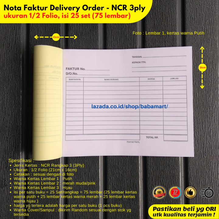 SURAT JALAN NOTA FAKTUR DELIVERY ORDER DO EKSPEDISI 1/2 FOLIO RANGKAP ...