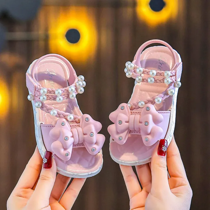 รองเท้ารัดส้นเด็กผู้หญิง รองเท้าแฟชั่นเด็ก แต่งโบว์น่ารักสายรัดส้น ...