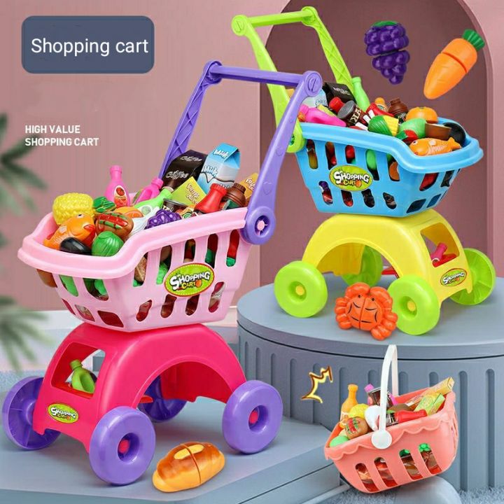 COD,34 pcs Toy Baby Shopping Cart Trolley Toys Vegetable Shopping Push ...