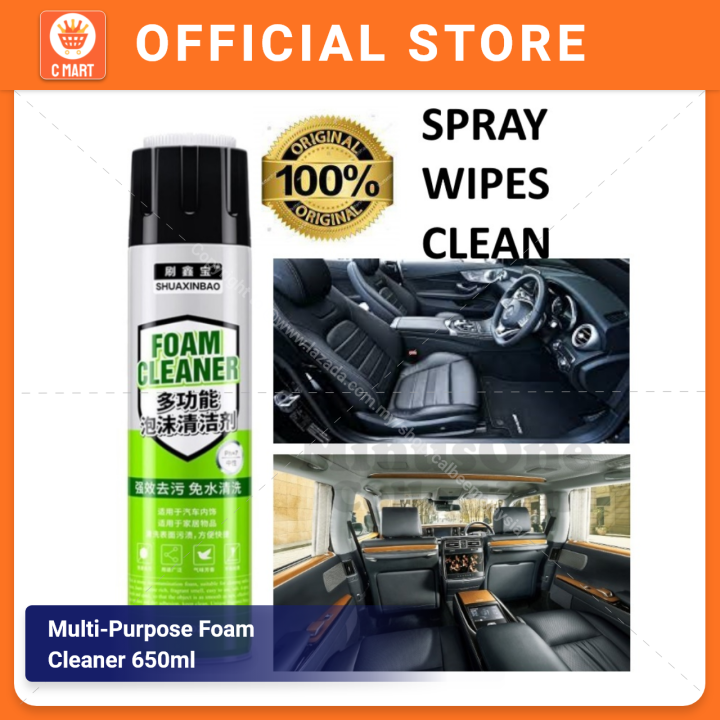 Multi Purpose Car / Home Foam Cleaner 650ml with Head Brush Dashboard Sofa Fabric Leather ...