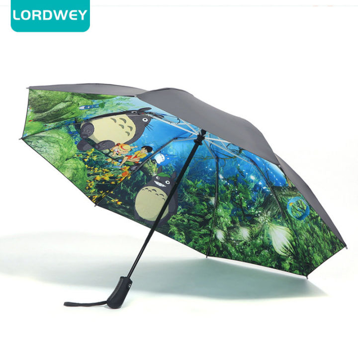 LORDWEY Automatic Anime Totoro Rain Sun Umbrella For Women Windproof ...