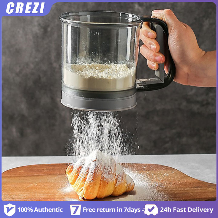 Kitchen Flour Sieve Semi-Automatic Handheld Fine Mesh Sugar Sifter ...