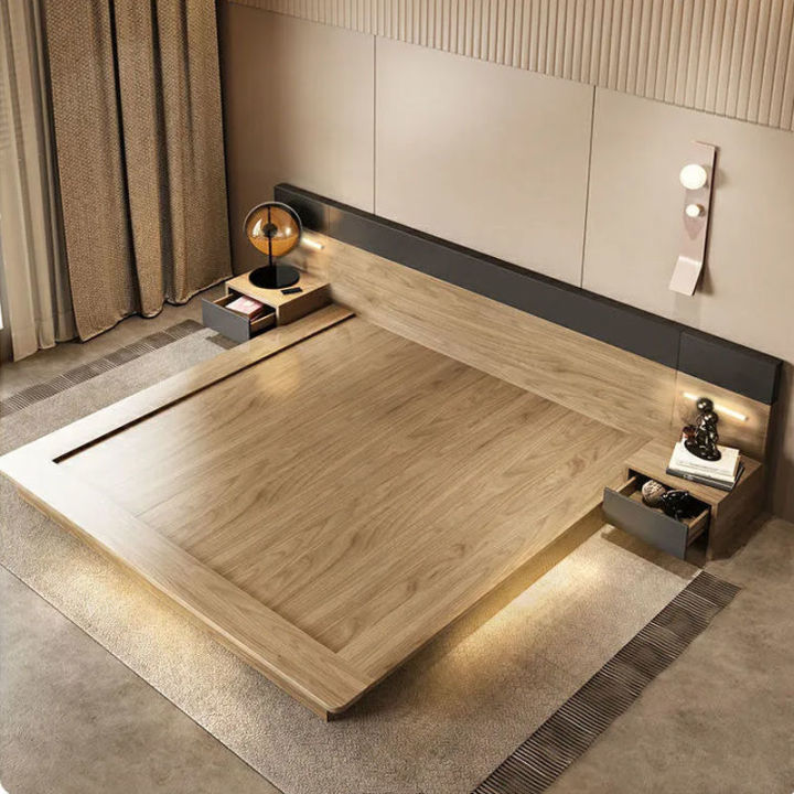 JZX light luxury tatami Japanese MUJI stylish floating bedframe wood ...