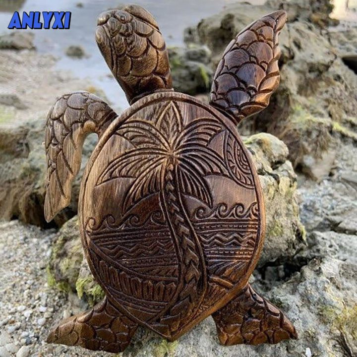 【100%-New】 Hawaiian Sea Turtle Wood Carving Statue Resin Garden ...
