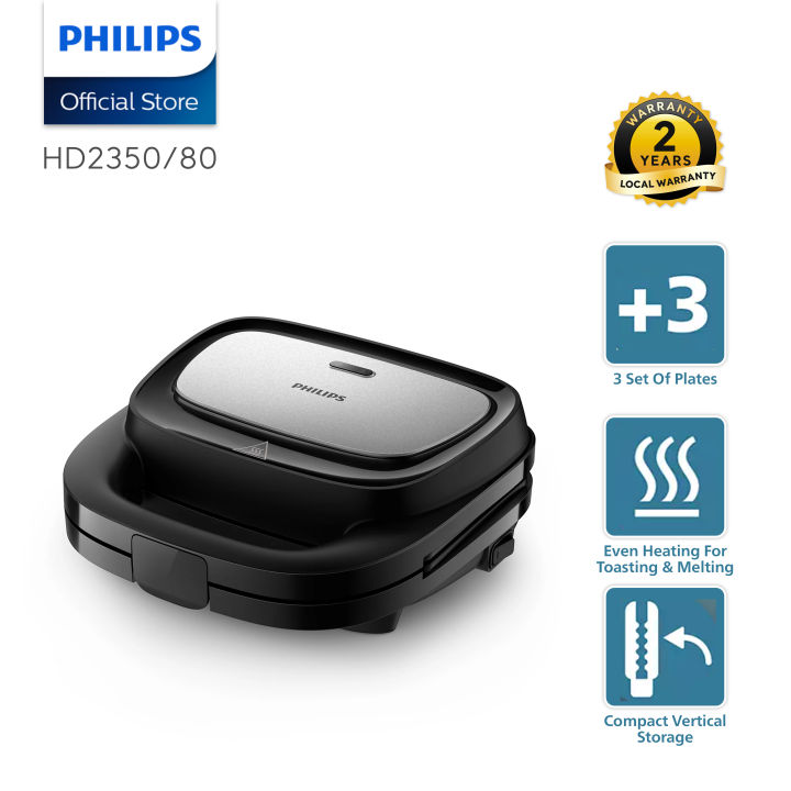 PHILIPS Sandwich Maker HD2350/80 With 3 Different Plate Sets for Panini ...