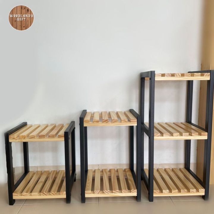 Solid Wood Multiple usage rack | rack shelf storage | Rak letak barang ...