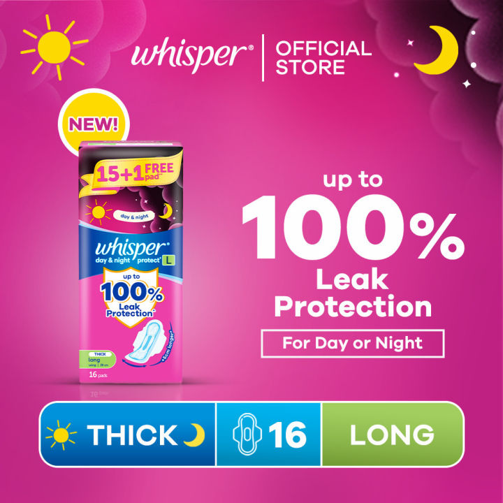 Whisper Cottony Long With Wings Breathable Cotton 16 Sanitary Pads 28cm ...