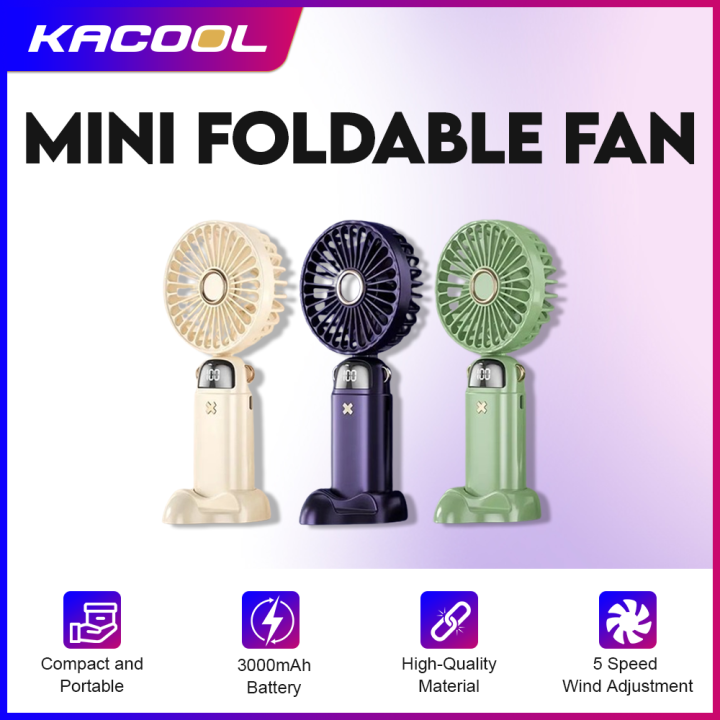 3000mAh Electric Mini Fan Foldable Hand-Held Cooling Fan 5 Speed ...
