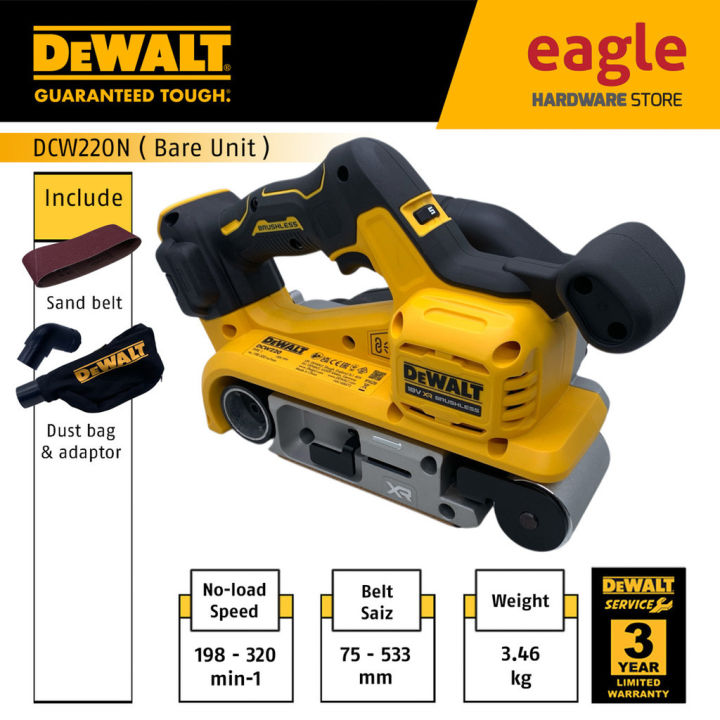 Dewalt DCW220N-XJ 18/20V Brushless Cordless Belt Sander, 75mm x 533mm ...