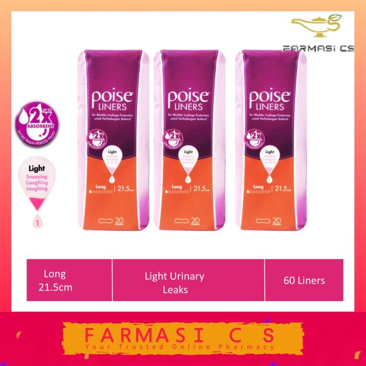 Poise Long Liner For Light Urinary Leaks 21.5cm (20 LINERS x 3 Packs ...