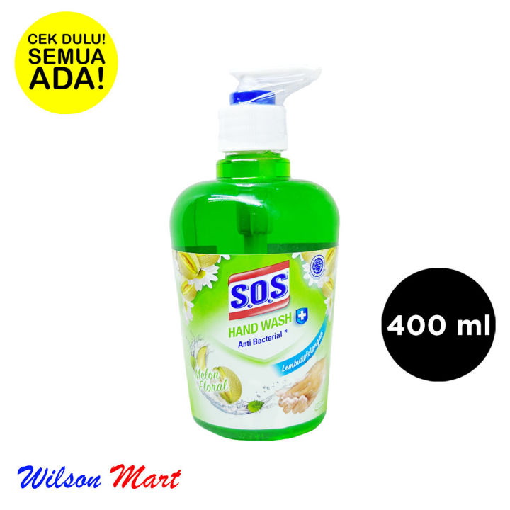 SOS ANTI BACTERIAL HAND WASH MELON FLORAL 400 ML PUMP SABUN CUCI TANGAN ...