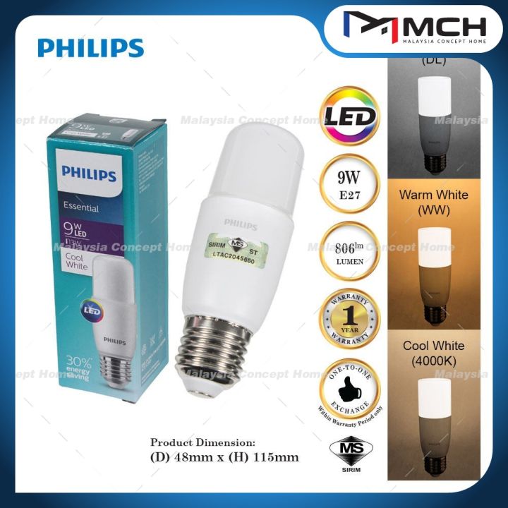 PHILIPS ESSENTIAL 6.5W/9W/11W E27 LED STICK BULB | Lazada