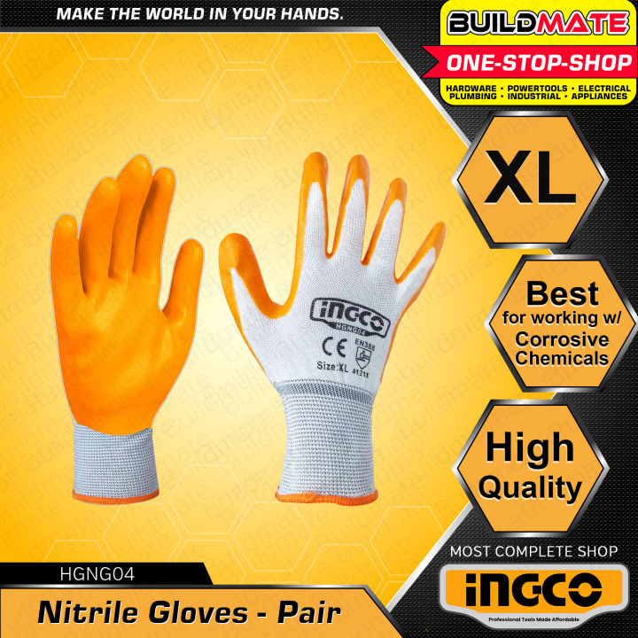 BUILDMATE Ingco Rubber Gloves XL Nitrile Coated Palm Oil-Resistant ...