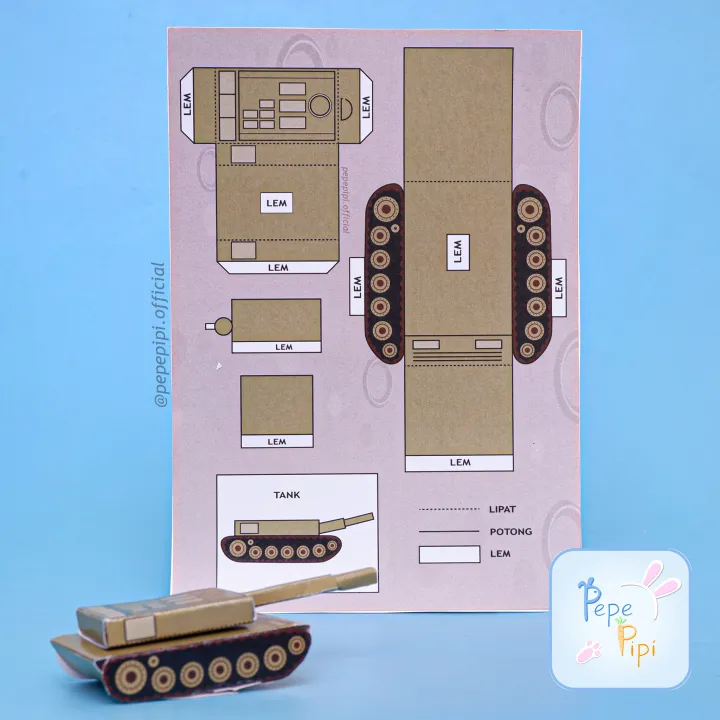 Papercraft Pola Kendaraan Tank Paper Craft Kerajinan Kertas Cut & Play ...