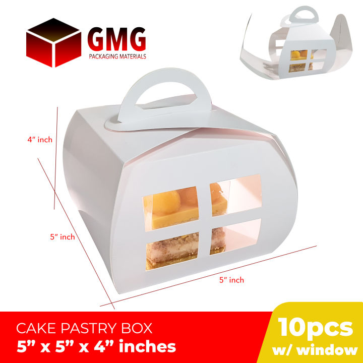 GMG Cake Pastry Box w/ Window 5 x 5 x 4 inches w/Handle Glossy Finish ...