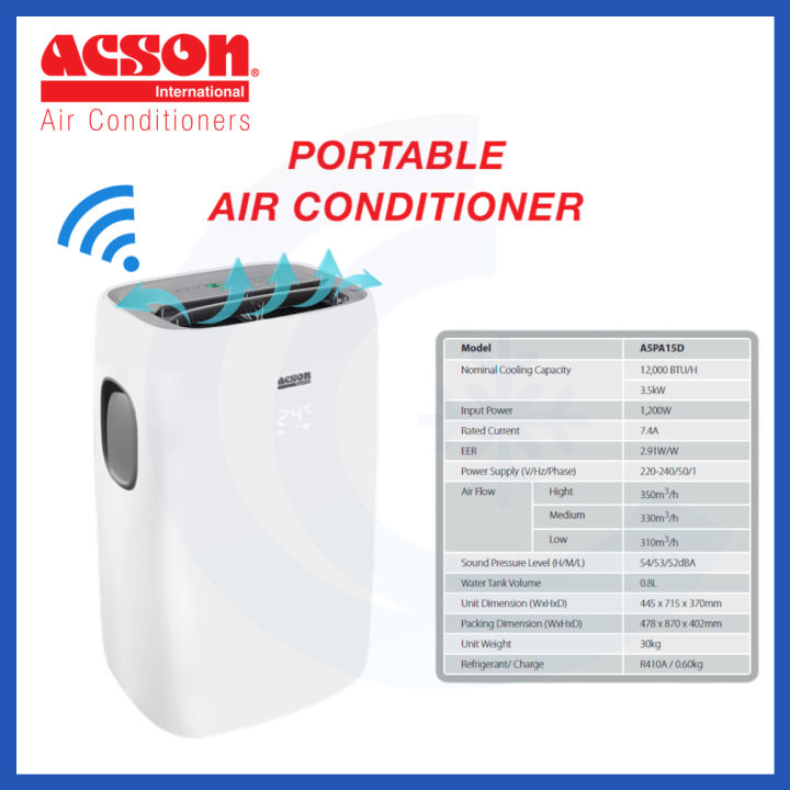 WIFI Acson Portable Aircond 1.5HP 1.0HP Moveo Air Conditioner A5PA10C ...