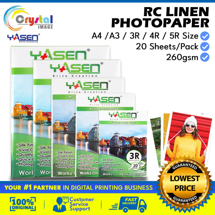 Yasen RC Linen/Woven Photo Paper A4 Size 20 Sheets(A3 / 5R / 4R / 3R ...