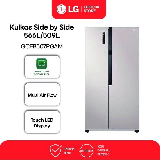 LG Kulkas Side By Side 566L Gross / 509L Nett Total No Frost dan Smart Inverter Compressor ...