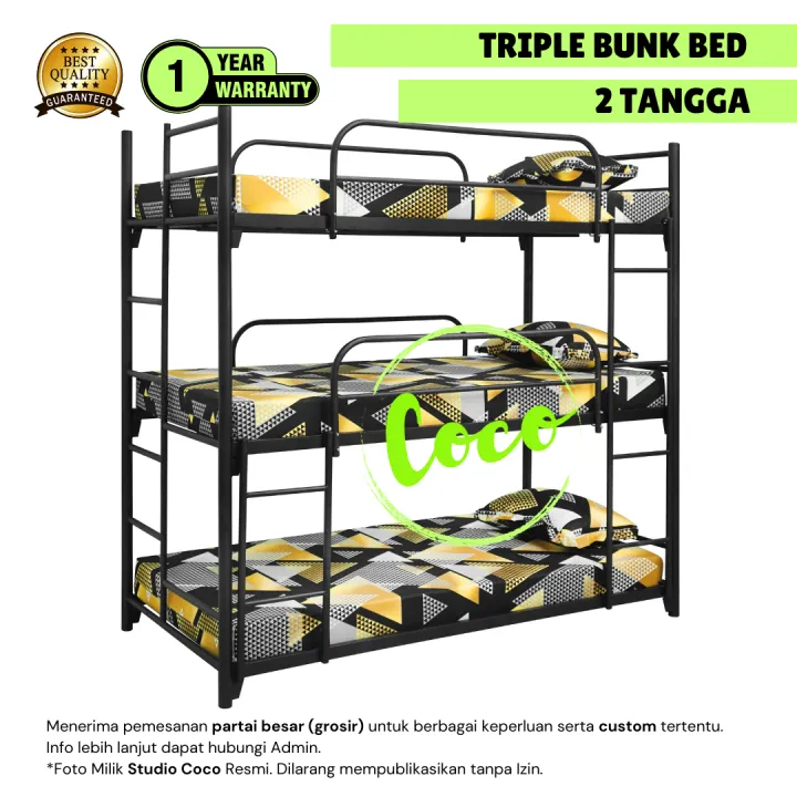 Ranjang Besi Minimalis Tingkat Susun 3 Double Tangga | Lazada Indonesia