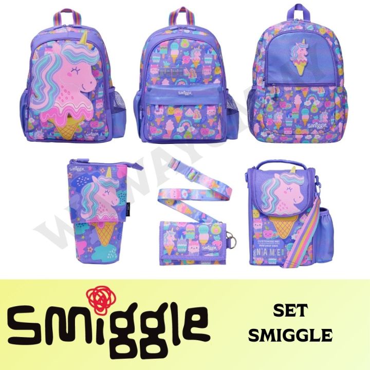 Smiggle Set ยูนิคอนไอติมม่วง กระเป่าเป้ ถุงดินสอ กล่องข้าว bento ...
