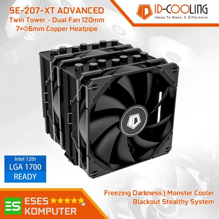 HSF ID-COOLING SE-207-XT ADVANCED BLACK | Twin Tower 120mm CPU Cooler ...