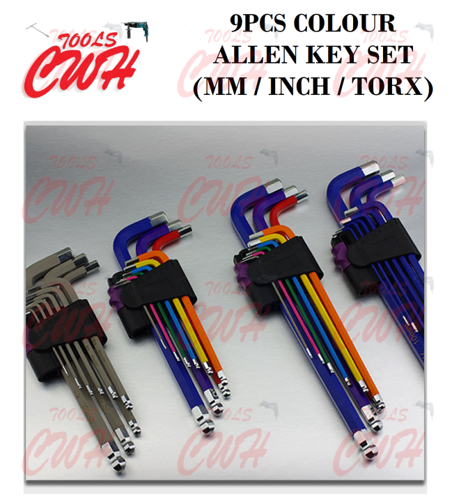 PRC 9PCS COLOR COLOUR MM INCH HEX TORX STAR BALL POINT ALLEN KEY SET ...