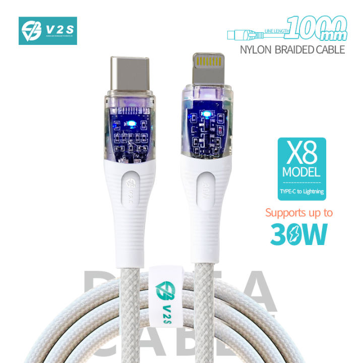 V2S X8 30W & 100W PD Fast Charging & Data Transmission Cable 1m Long ...