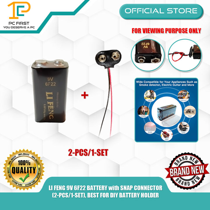 PC FIRST LI FENG 9V 6F22 BATTERY with SNAP CONNECTOR (2-PCS/1-SET ...
