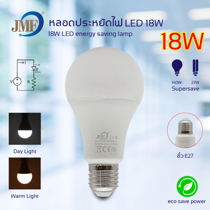 JMF มอก.หลอดไฟLED Bulb 4W/6W/8W/10W/13W/15W/18W ขั้ว E27 แสงขาวdaylight/แสงเหลืองwarm white ...