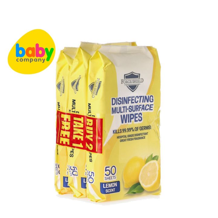 Force Shield 2+1 Disinfecting Multi-Surface Wipes 50s, Lemon | Lazada PH