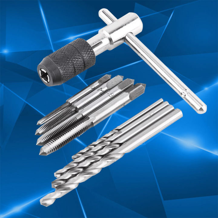 9PCS/Set Screw Taps & T‑shaped Wrench & Twist Drill Bits Threading ...