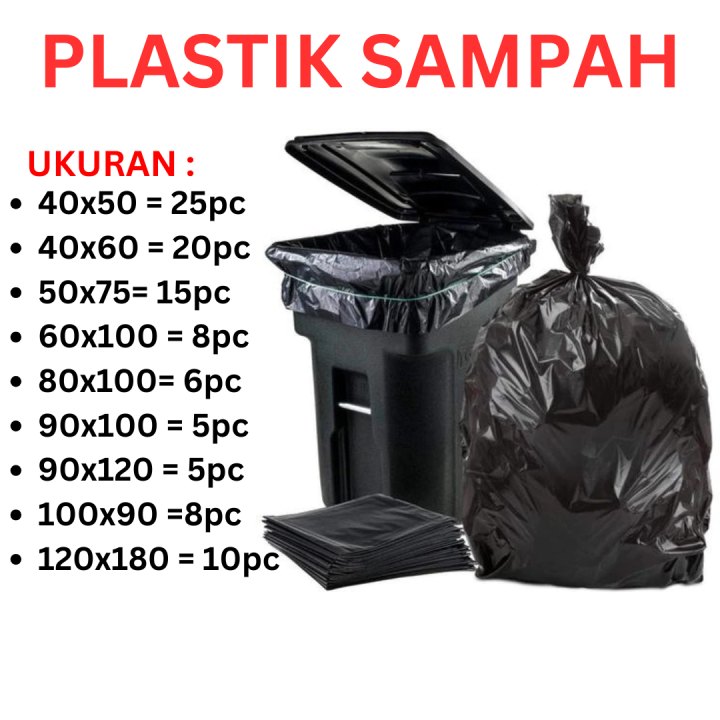 Kantong Plastik Sampah Hitam Tebal | Trash Bag Jumbo 20 Liter Uk. 40, 50, 60, 80, 90, 100 ...