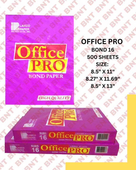 OFFICE PRO Bond Paper 500pcs Substance 16 SHORT, A4, LONG 500SHEETS ...