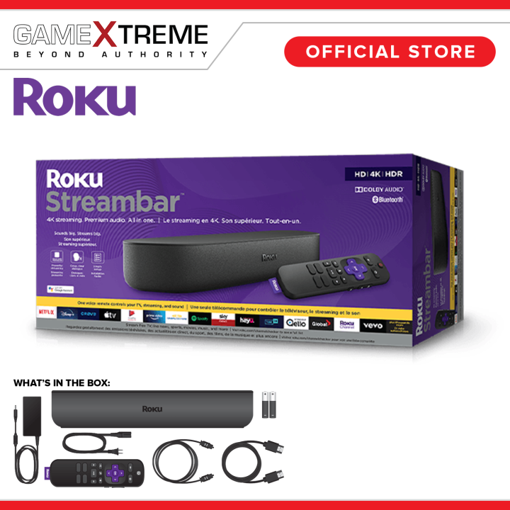 Roku Streambar Powerful 4K Streaming Media Player with Premium Audio, All in one, Voice Remote ...