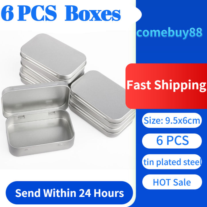 【Comebuy88】6PCS Mini Portable Metal Rectangular Empty Hinged Tins Small ...