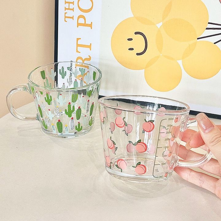 350ml Cute Style Glass Graduated Water Cup Suitable for Juice and Milk ...